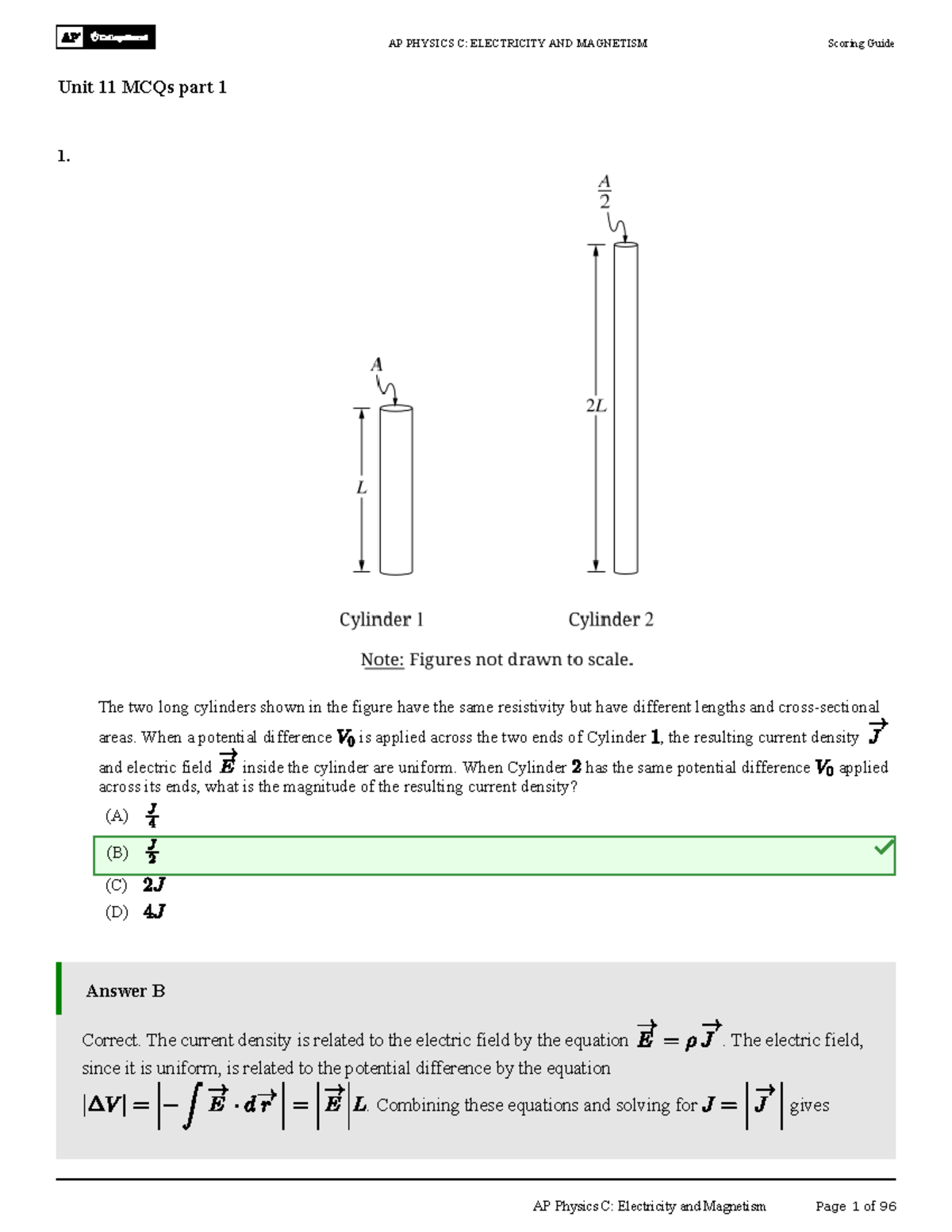 AP PHYSICS C: ELECTRICITY AND MAGNETISM Unit 11 MCQs Scoring Guide - Studocu