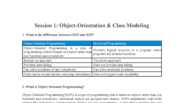 Session 1: Object-Oriented Programming (OOP) Class Modeling - Studocu