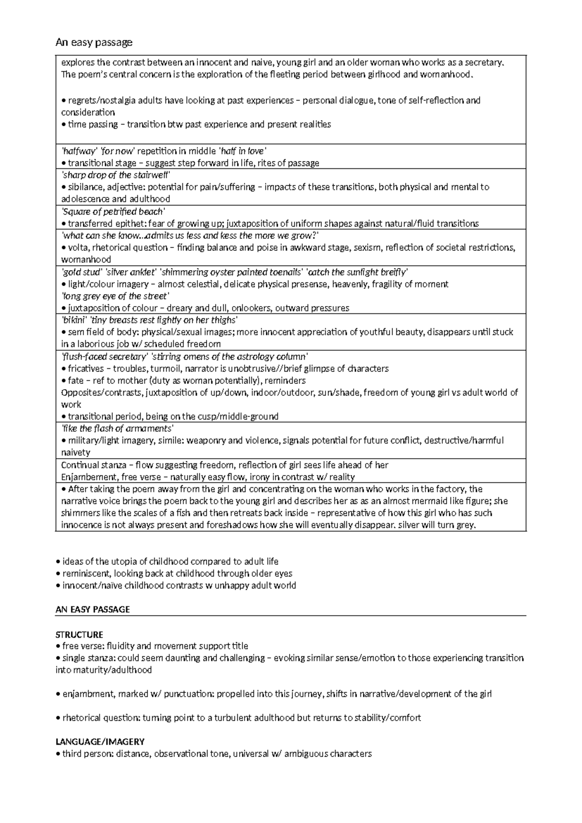 ENG 202: Essay Notes on "An Easy Passage" Poem Analysis - Studocu