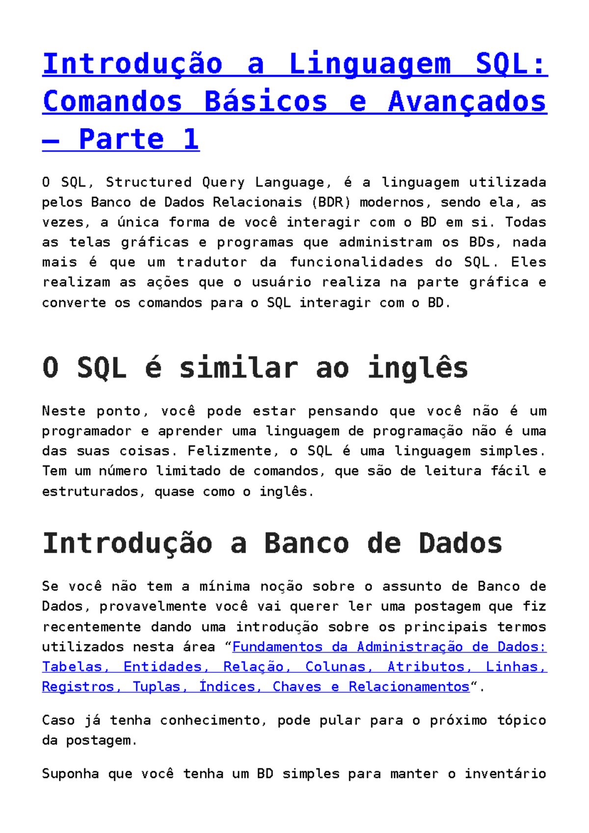 Introdução à Linguagem SQL: Comandos Básicos e Avançados - Parte 1 ...