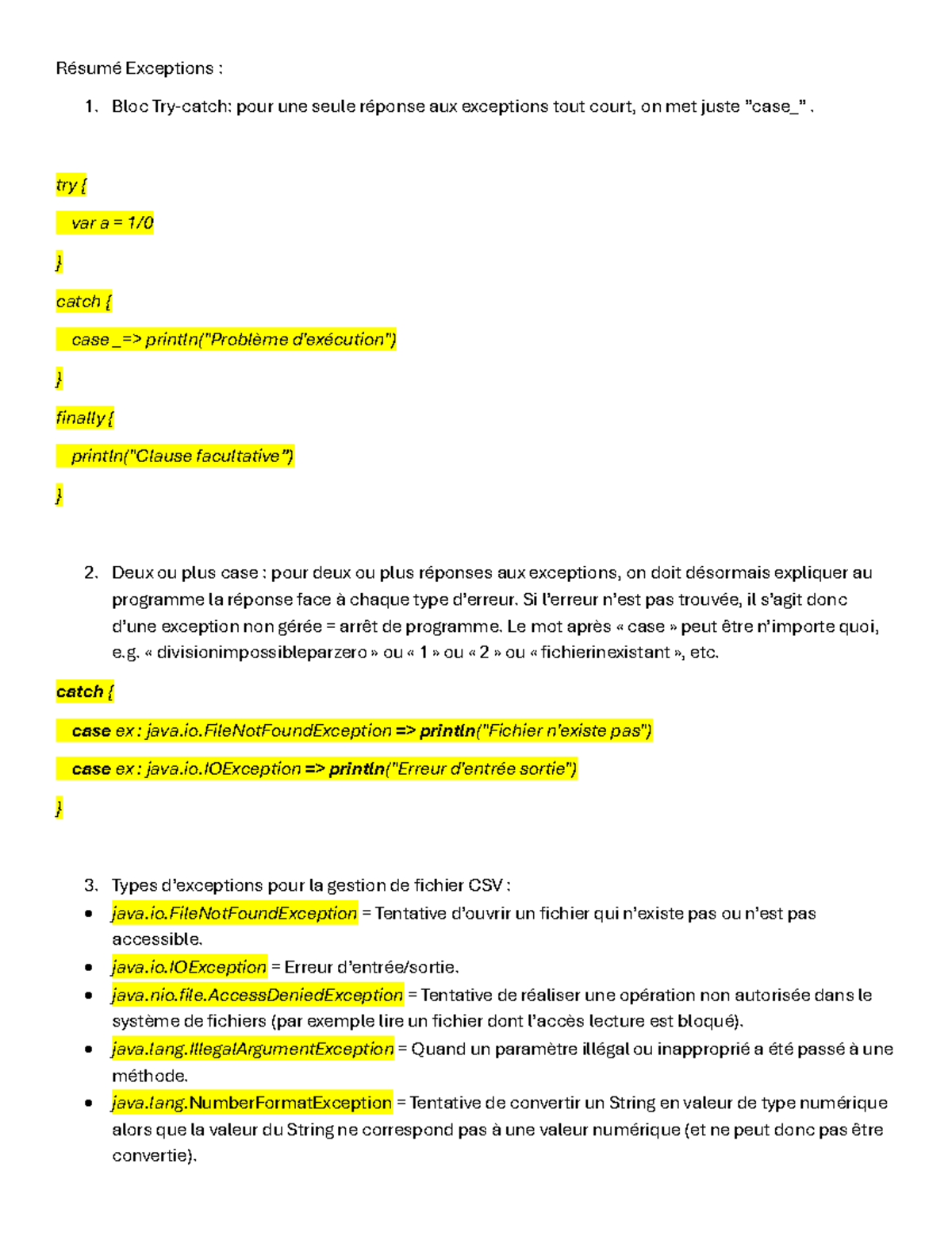 Résumé des Exceptions en Java : Gestion des Erreurs et Cas Spéciaux ...