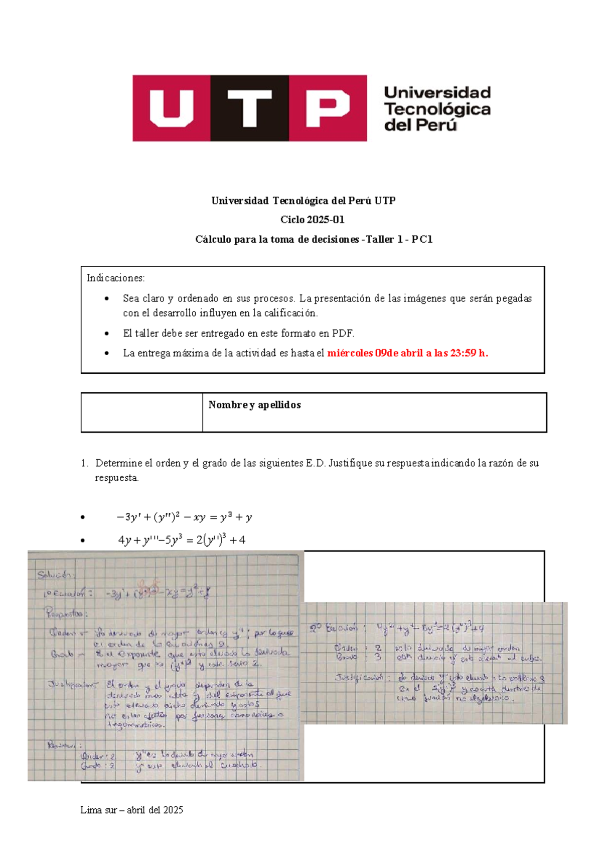 Taller PC1: Cálculo para la Toma de Decisiones 1 - UTP - Studocu