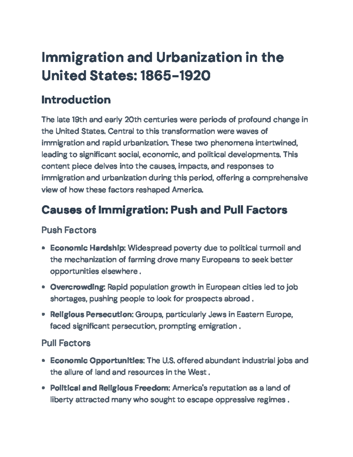 Immigration & Urbanization in the U.S. (1865-1920): A Detailed Overview ...