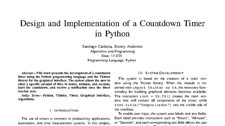 Countdown Timer Development in Python (CS101) - Studocu