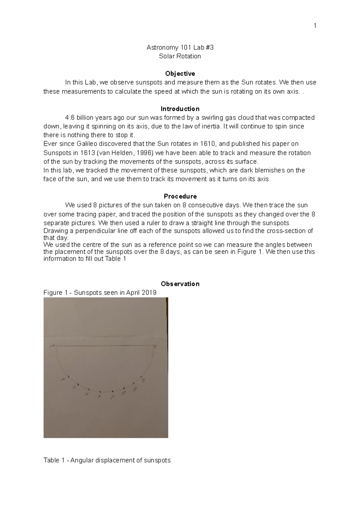 Astronomy 101 Lab 3: Measuring Solar Rotation Through Sunspots - Studocu