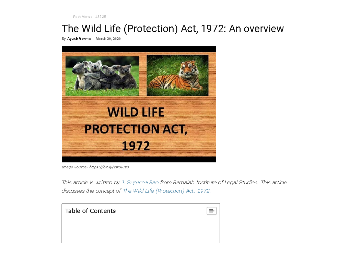 Wild Life (Protection) Act, 1972: Comprehensive Overview and Analysis ...