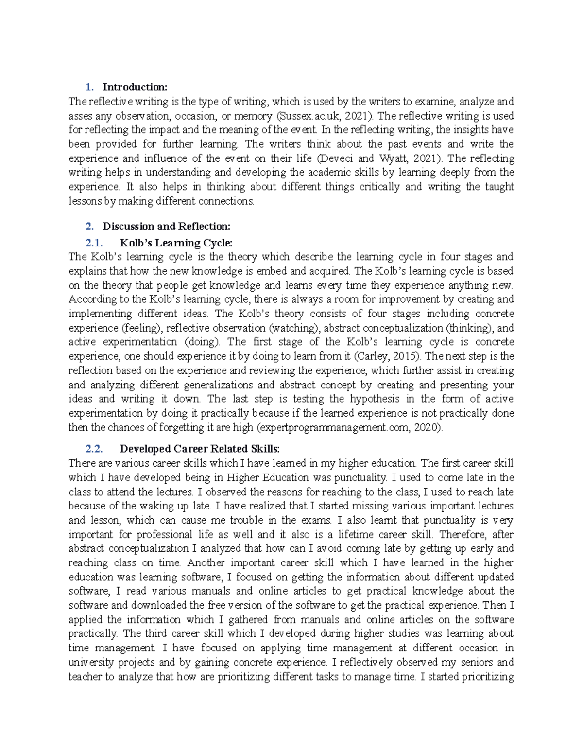 Kolb's Learning Cycle Reflection: Developing Skills in Higher Ed - Studocu
