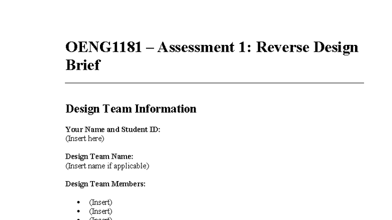 OENG1181 Assessment 1: Clean Water Access Design Brief for Loidahar ...