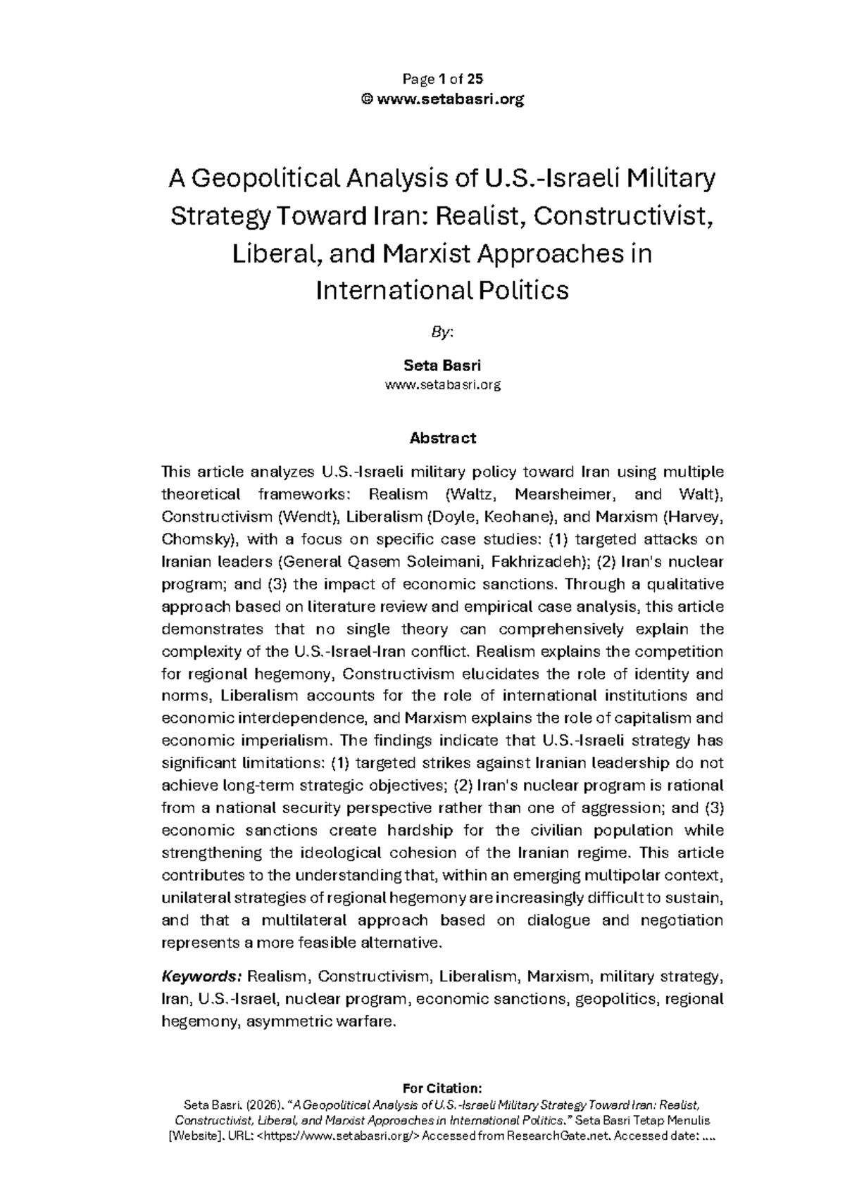 Geopolitical Analysis of Military Strategy Toward Iran: Theoretical ...