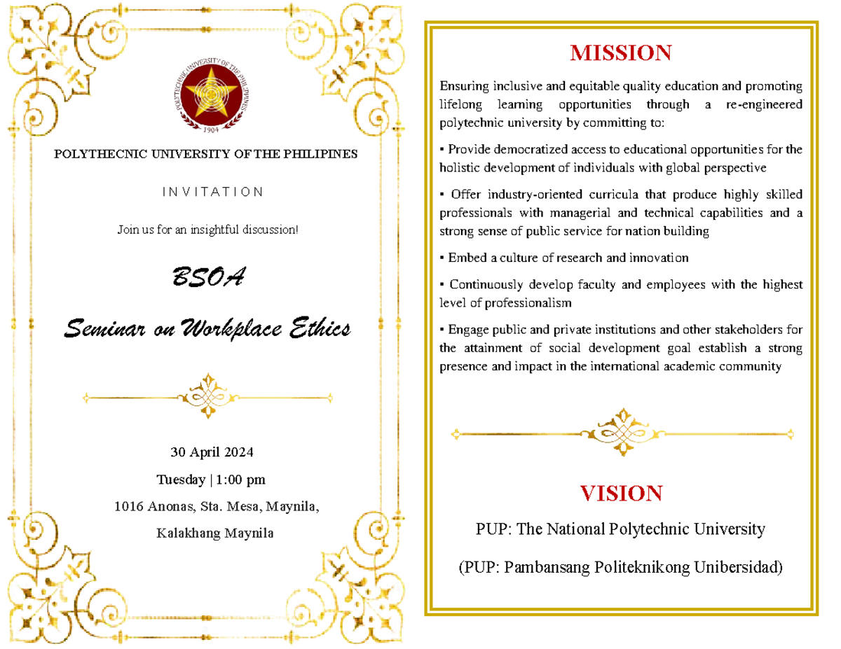 Landscape Invitation - POLYTHECNIC UNIVERSITY OF THE PHILIPINES I N V I ...