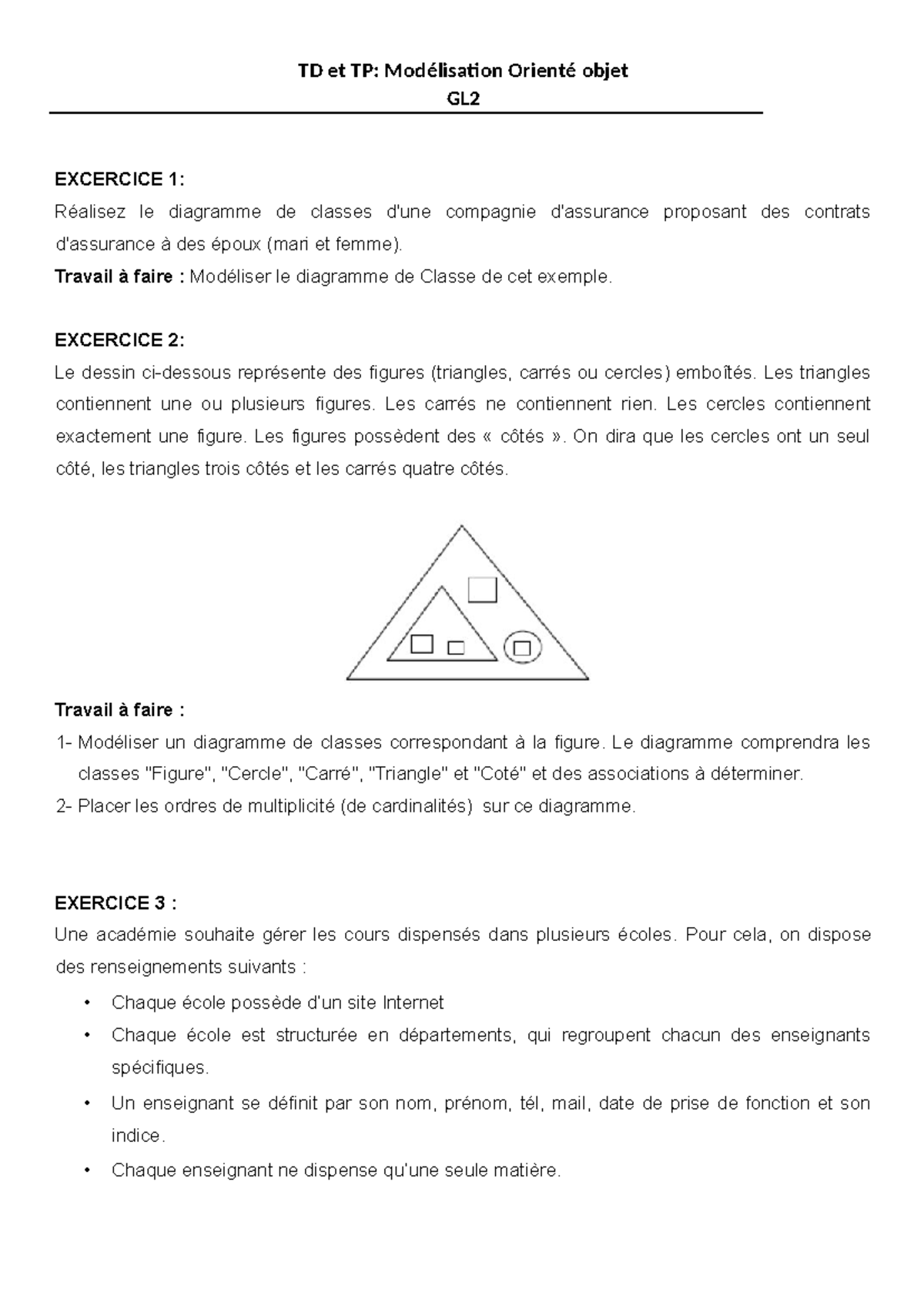 TD GL2: Modélisation Orientée Objet - Exercices de Diagrammes de Classes - Studocu
