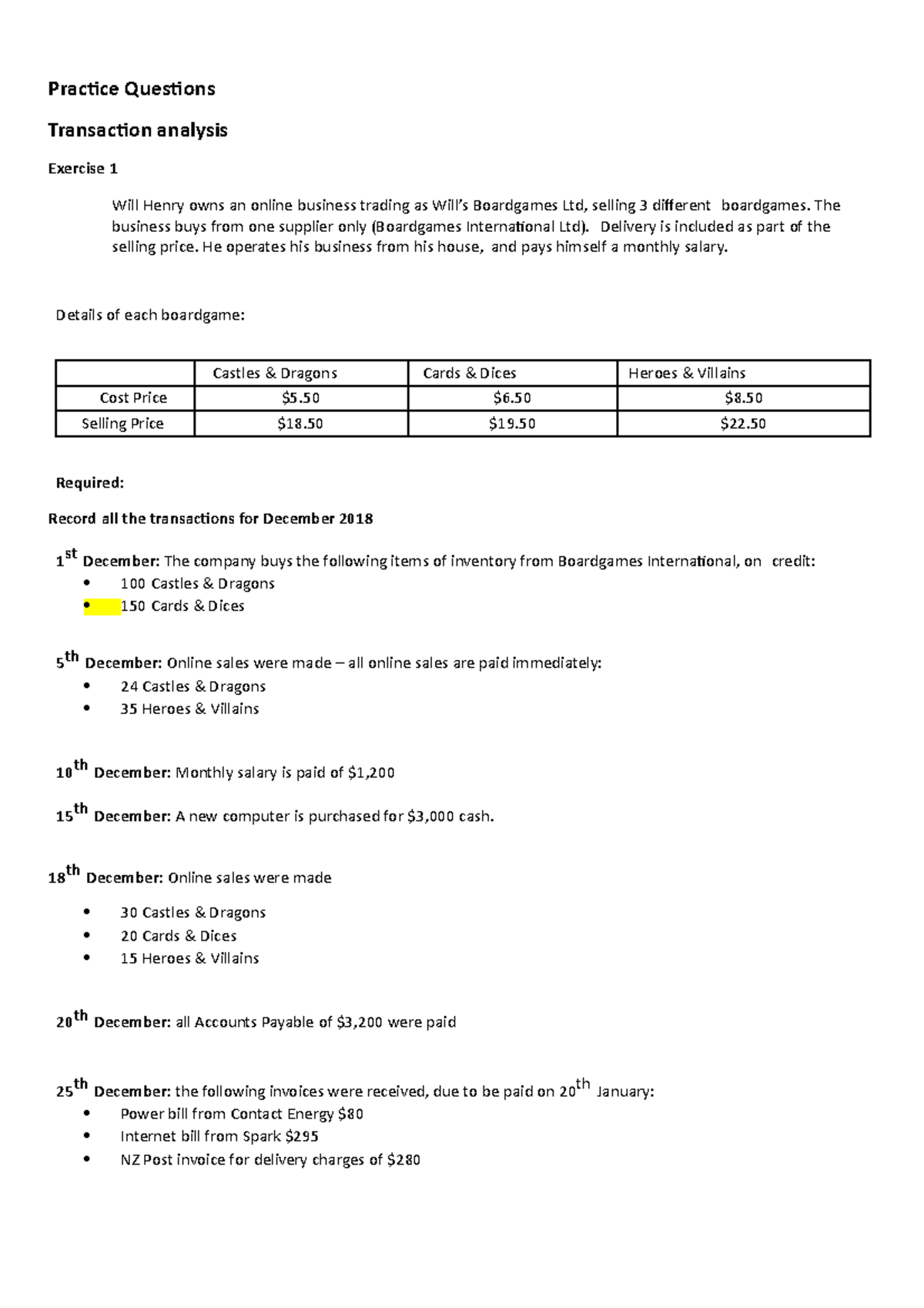Transaction Analysis Practice Questions for Business Studies - Studocu