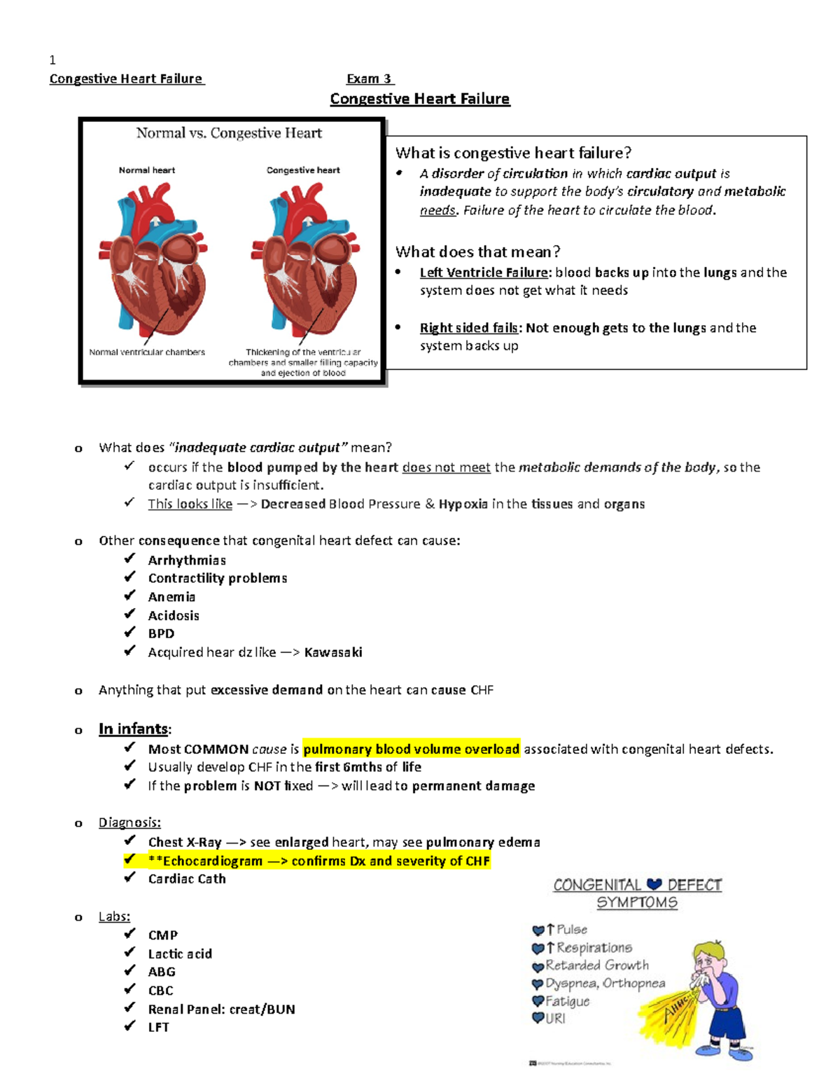 Pediatric Congestive Heart Failure Exam 3 Study Notes - Studocu