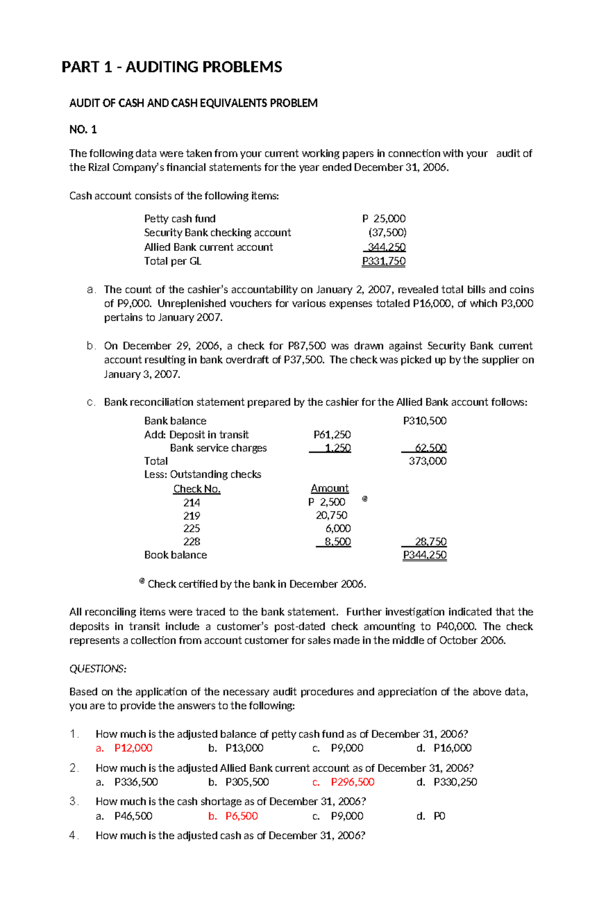 Audit Problems on Cash and Cash Equivalents - RPCPA 10, 5, and 7 - Studocu
