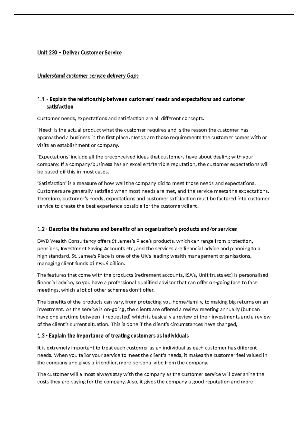 Unit 230: Enhancing Customer Service Delivery Strategies - Studocu