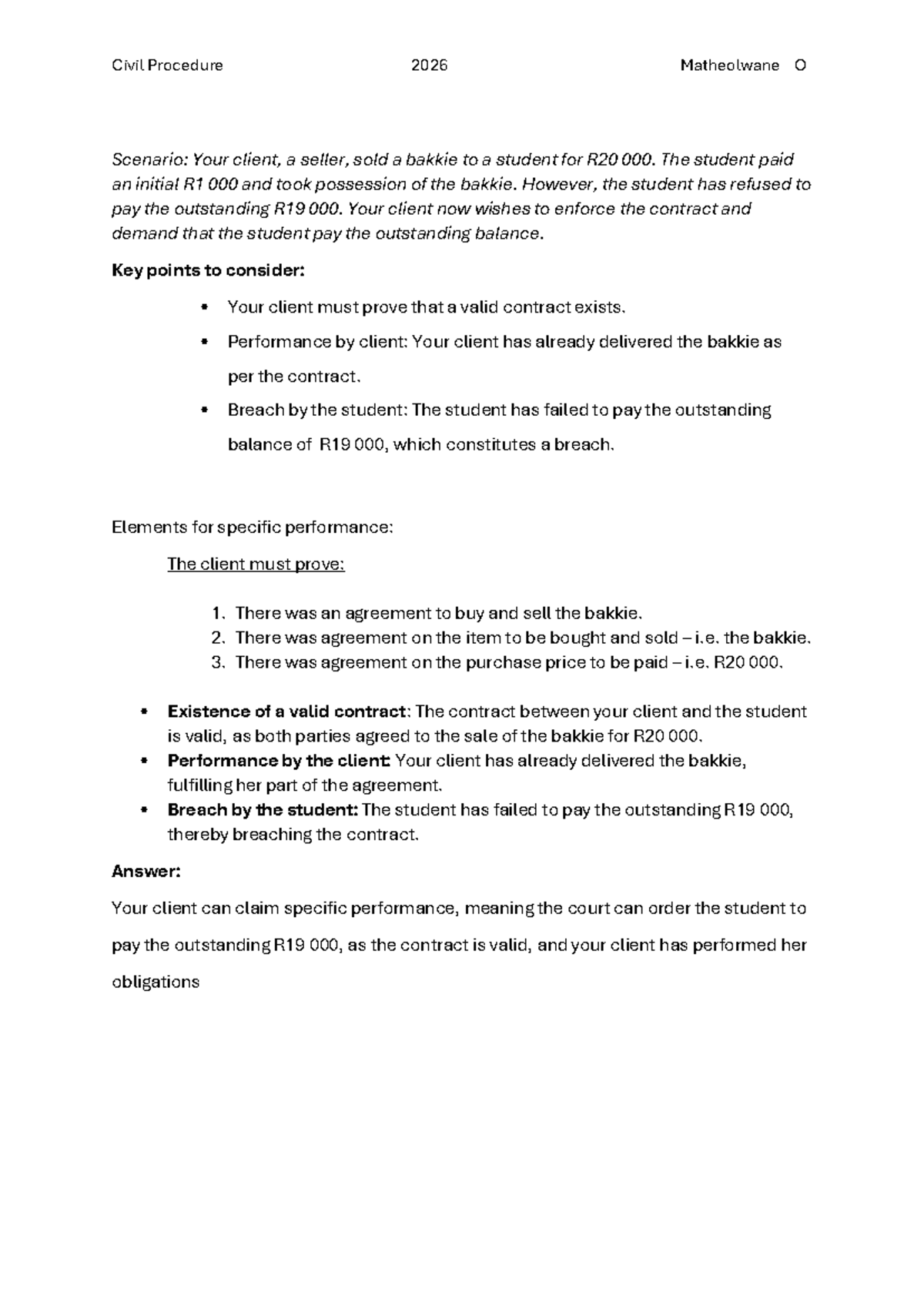 Civil Procedure 2026: Contract Enforcement Scenario Analysis - Studocu