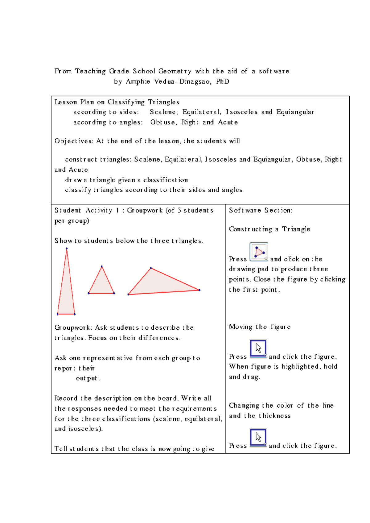 EDU 101: Lesson Plan on Classifying Triangles with Geogebra - Studocu