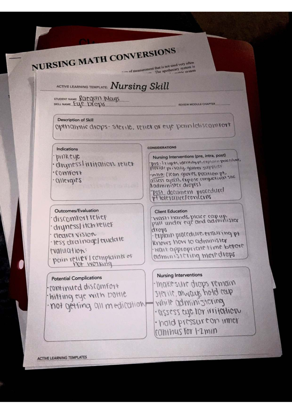 NURS 101: Active Learning Template for Eye Drops Administration - Studocu