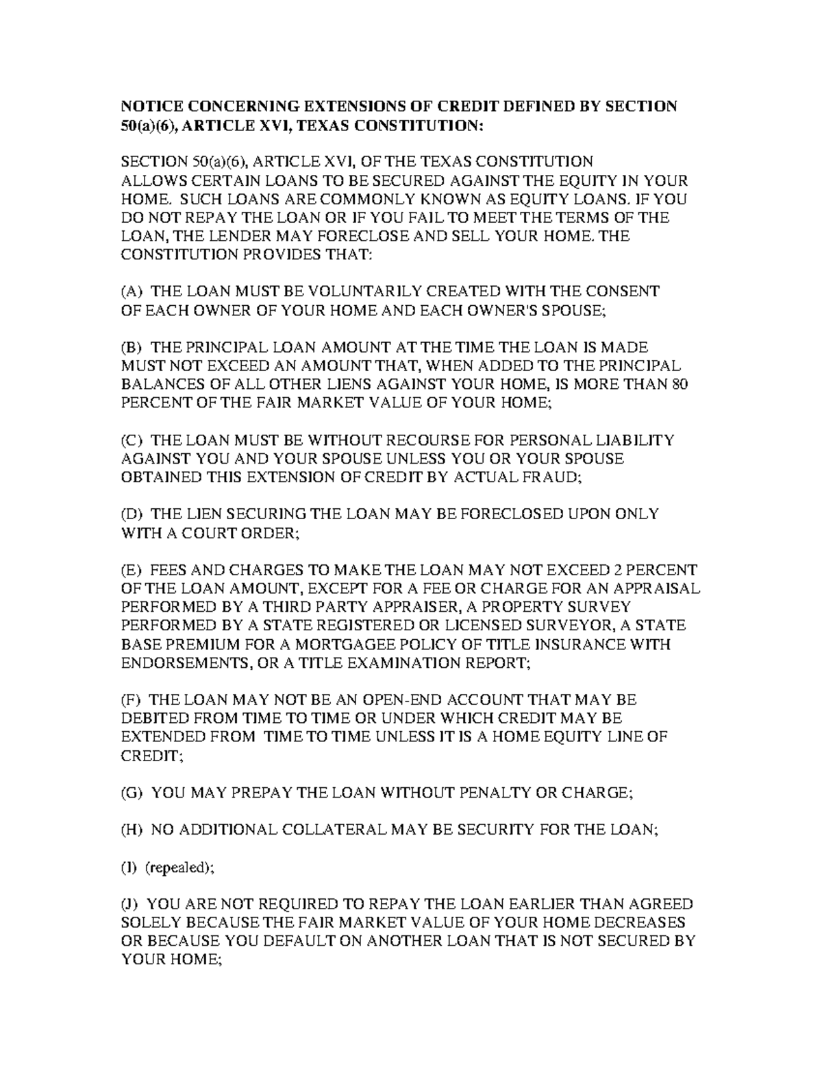 TX 12 Day Letter: Summary of Home Equity Loan Rights - Studocu