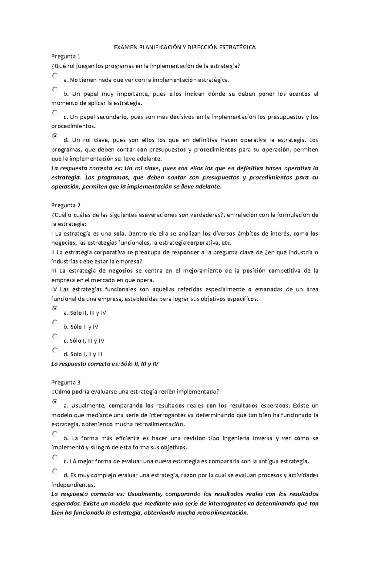 Examen de Estrategia y Dirección 1BI: Preguntas y Respuestas Clave - Studocu