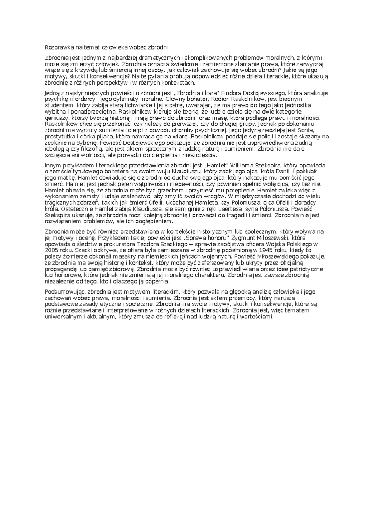 Sny Raskolnikowa - analiza snów i ich znaczenie w literaturze - Studocu