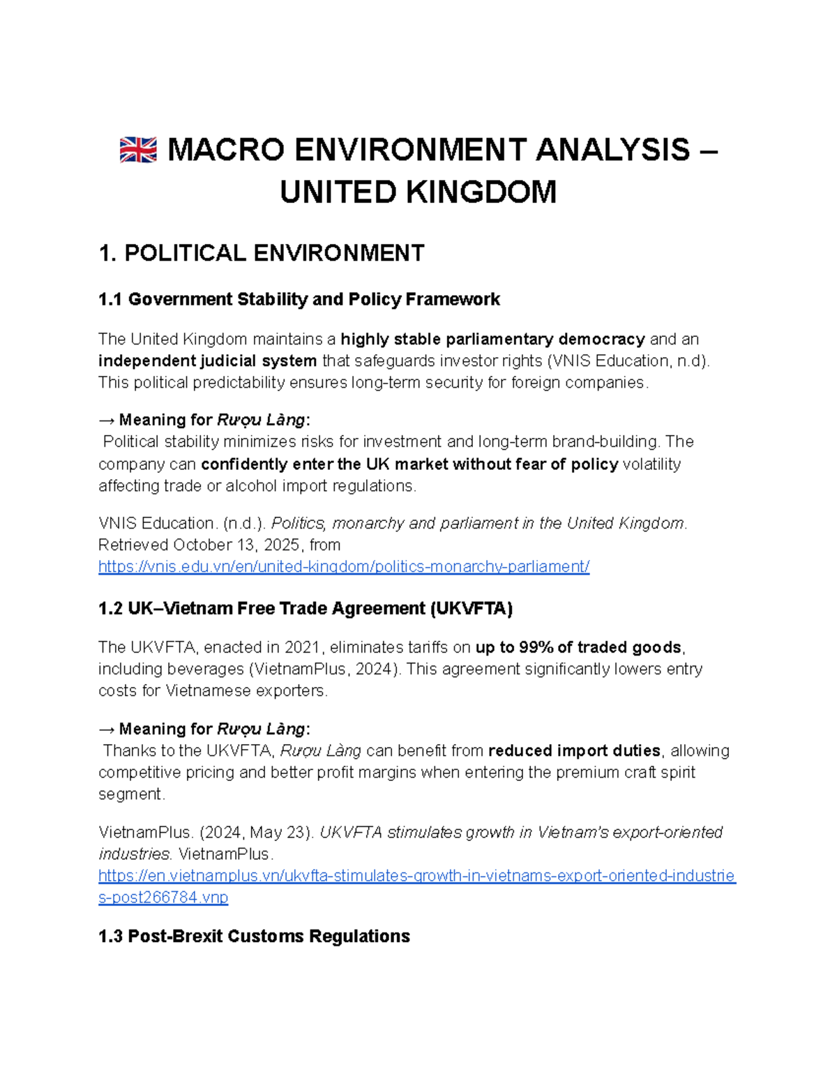 MACRO ENVIRONMENT ANALYSIS UK: Political, Economic, and Cultural ...
