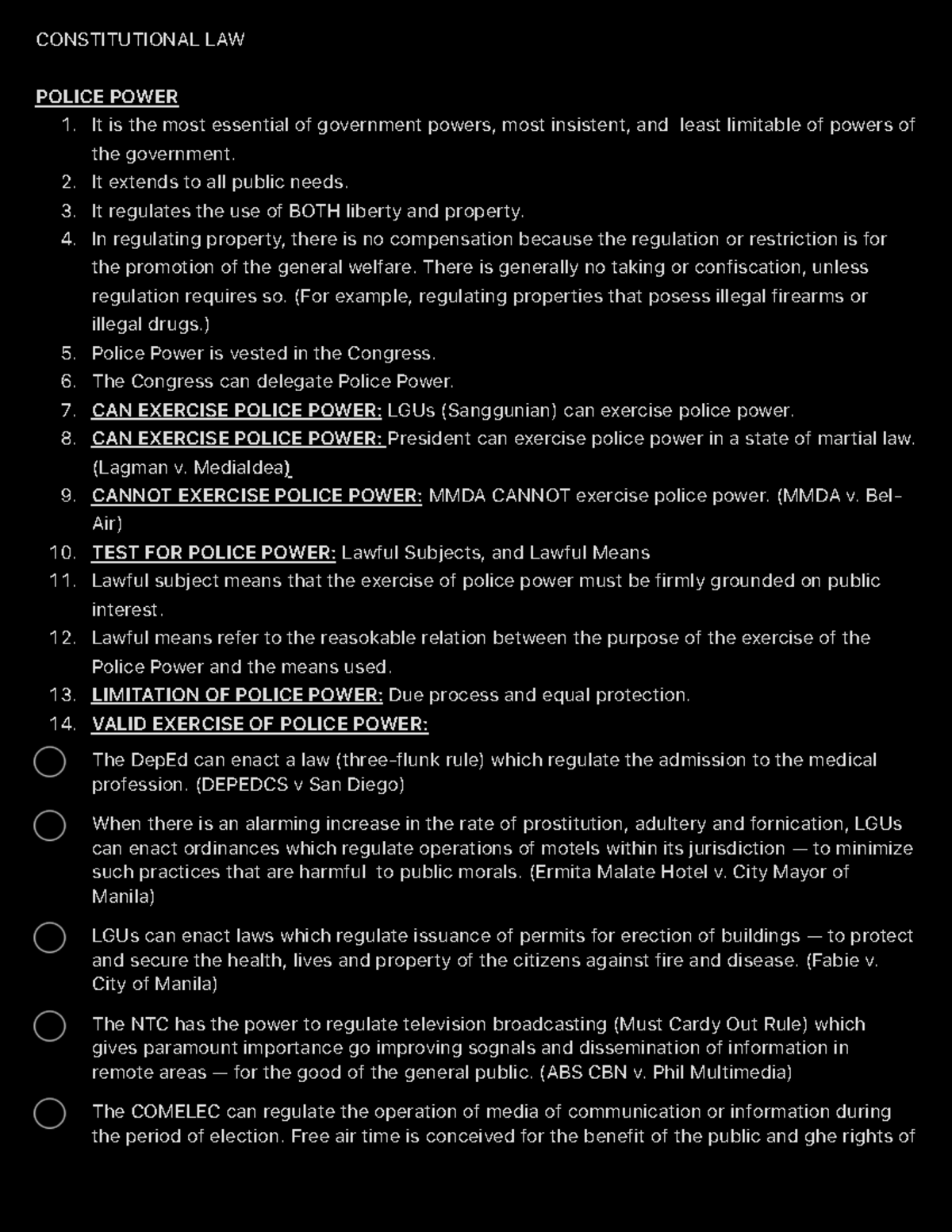 Constitutional Law II - Police Power: Key Jurisprudence Insights - Studocu