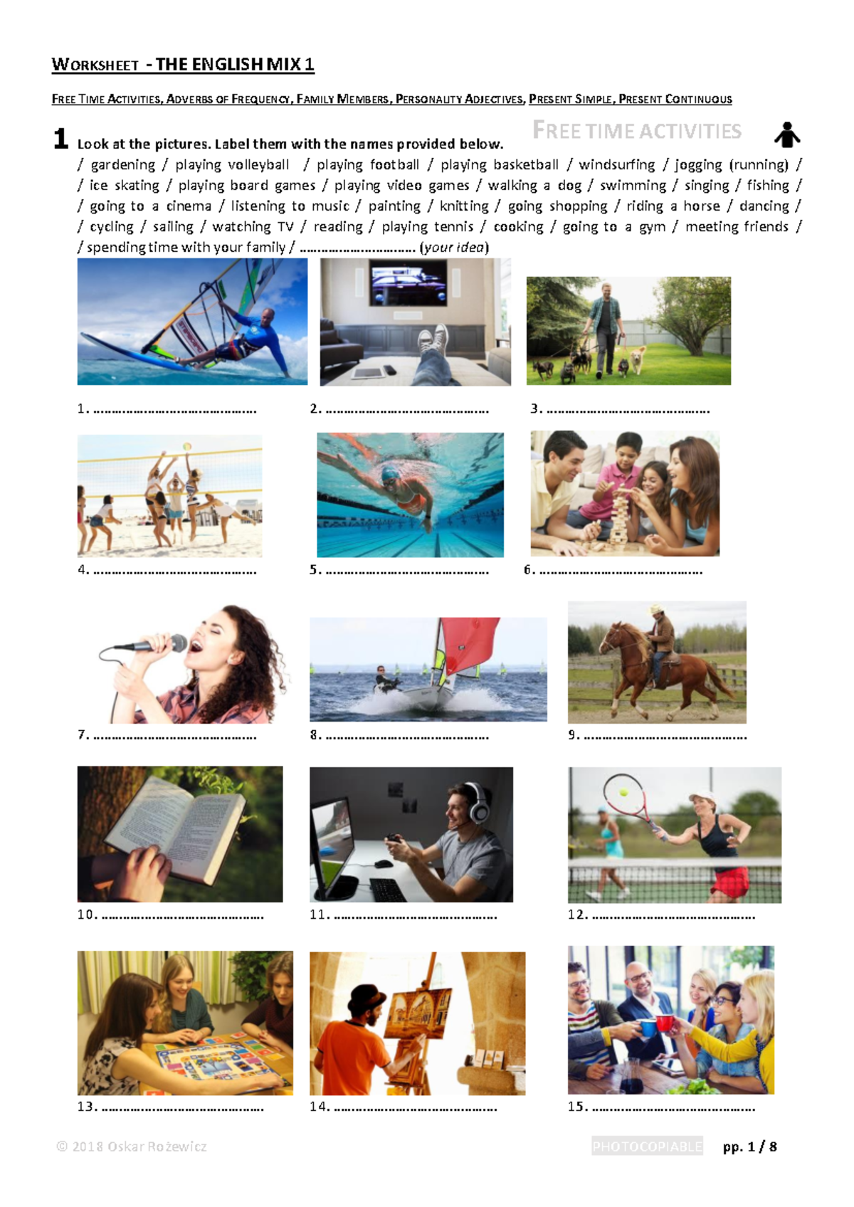 Karta Pracy: The English Mix 1 - Free Time, Adverbs, Family ...