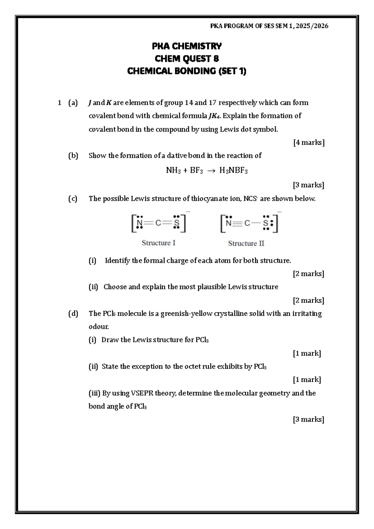 PKA CHEMISTRY SEM 1: Chemical Bonding & Lewis Structures - Studocu