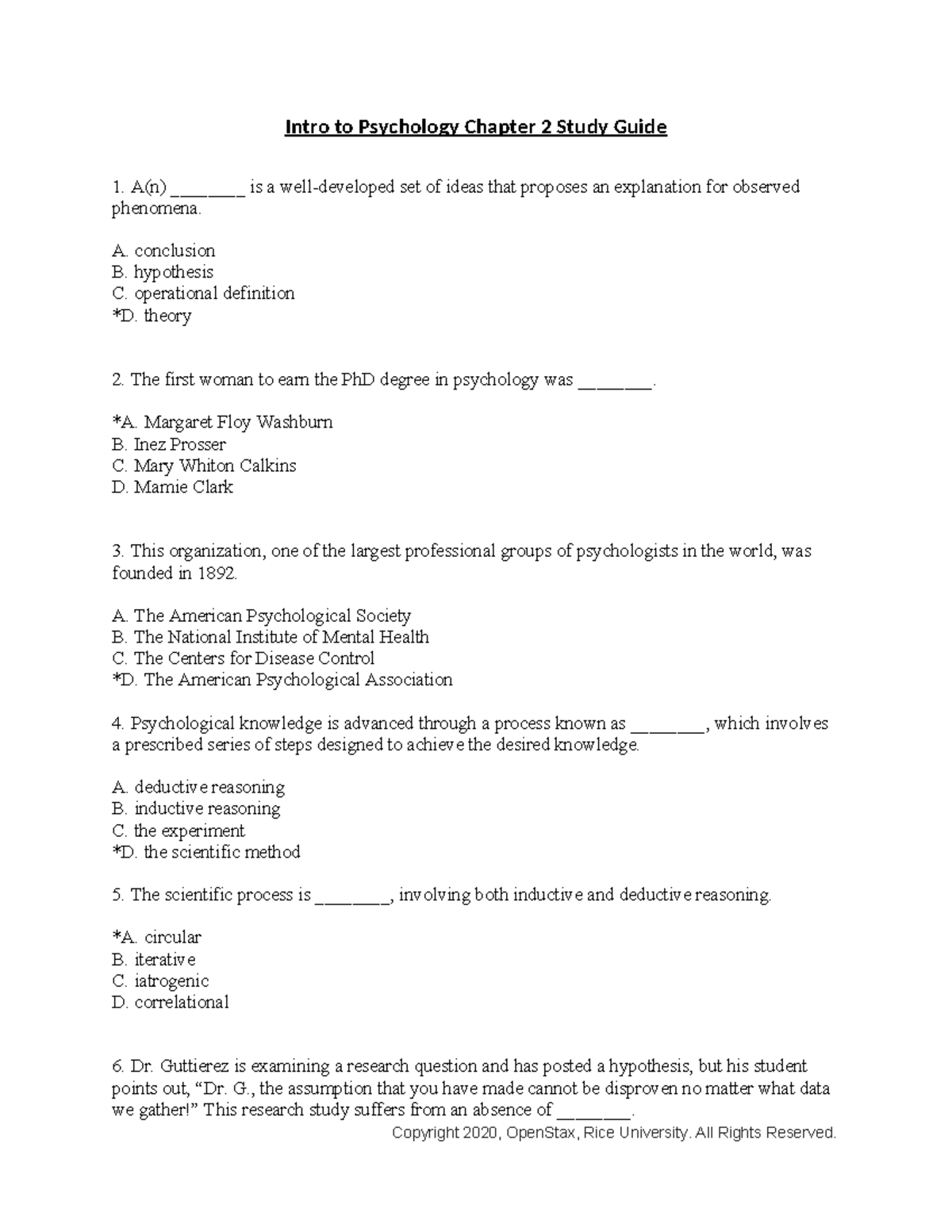 Intro to Psychology PSY101 - Chapter 2 Study Guide & Quiz Content - Studocu