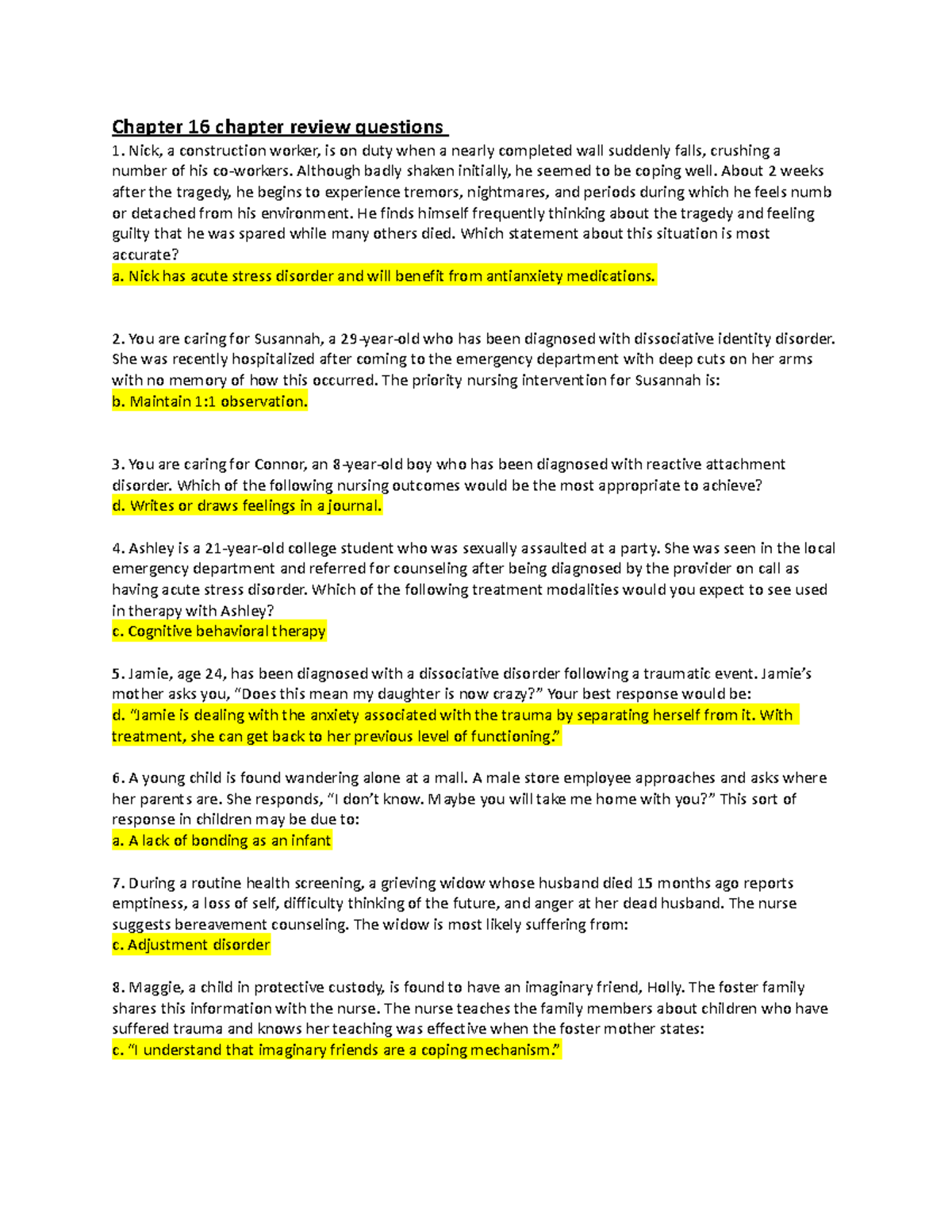Chapter 16 Review Questions: Understanding Trauma and Disorders - Studocu