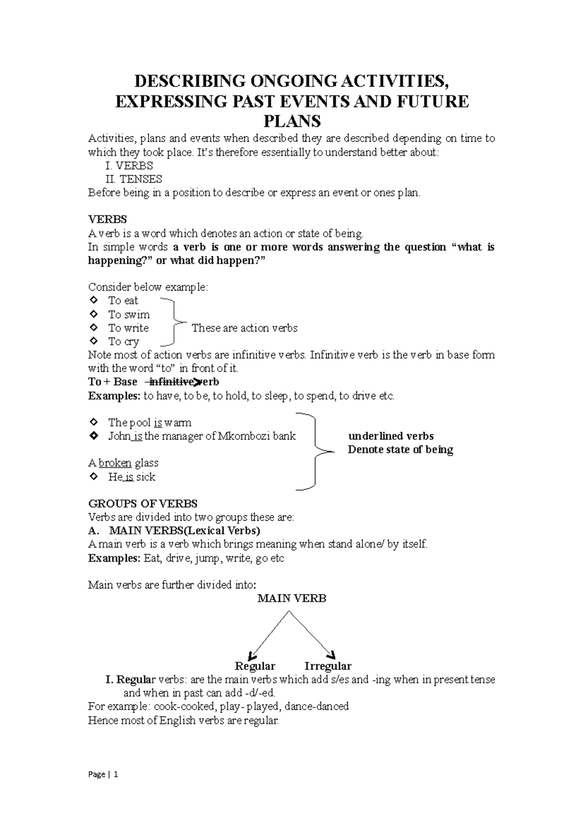 Understanding Verbs & Tenses in Ongoing Activities: ENG101 Notes - Studocu