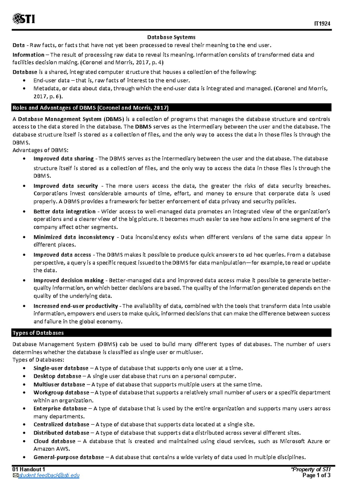 INFO Management - Database Systems Lecture Handout Notes - Studocu