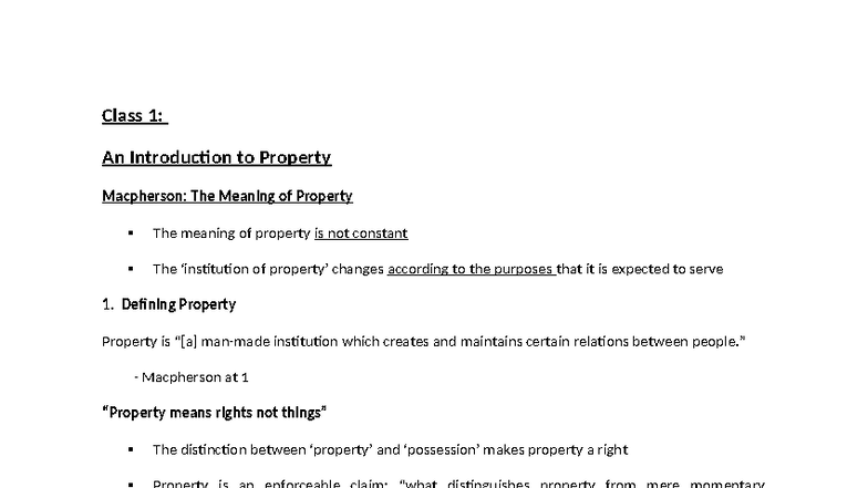 Property Law - Class Notes: Understanding Property Concepts and ...