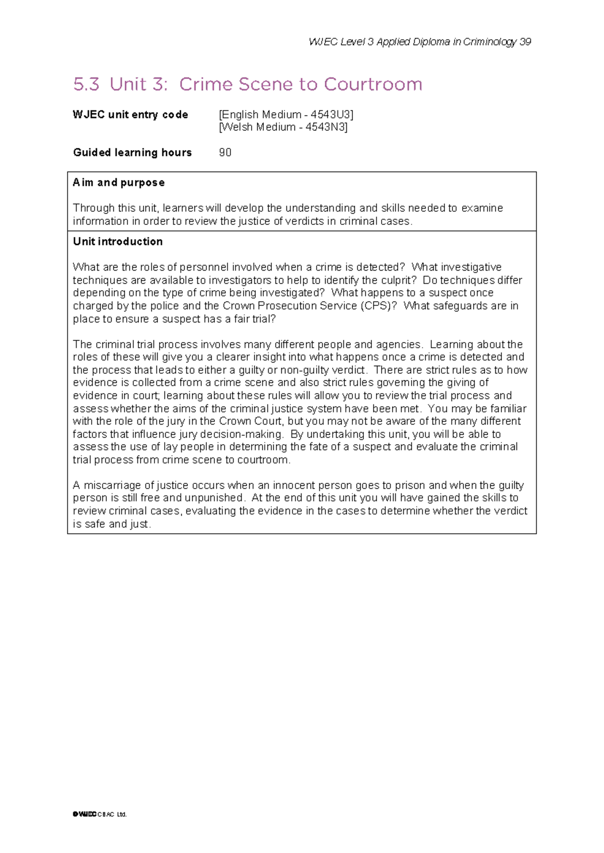 Unit 3 Specification: Understanding Criminal Investigations and ...