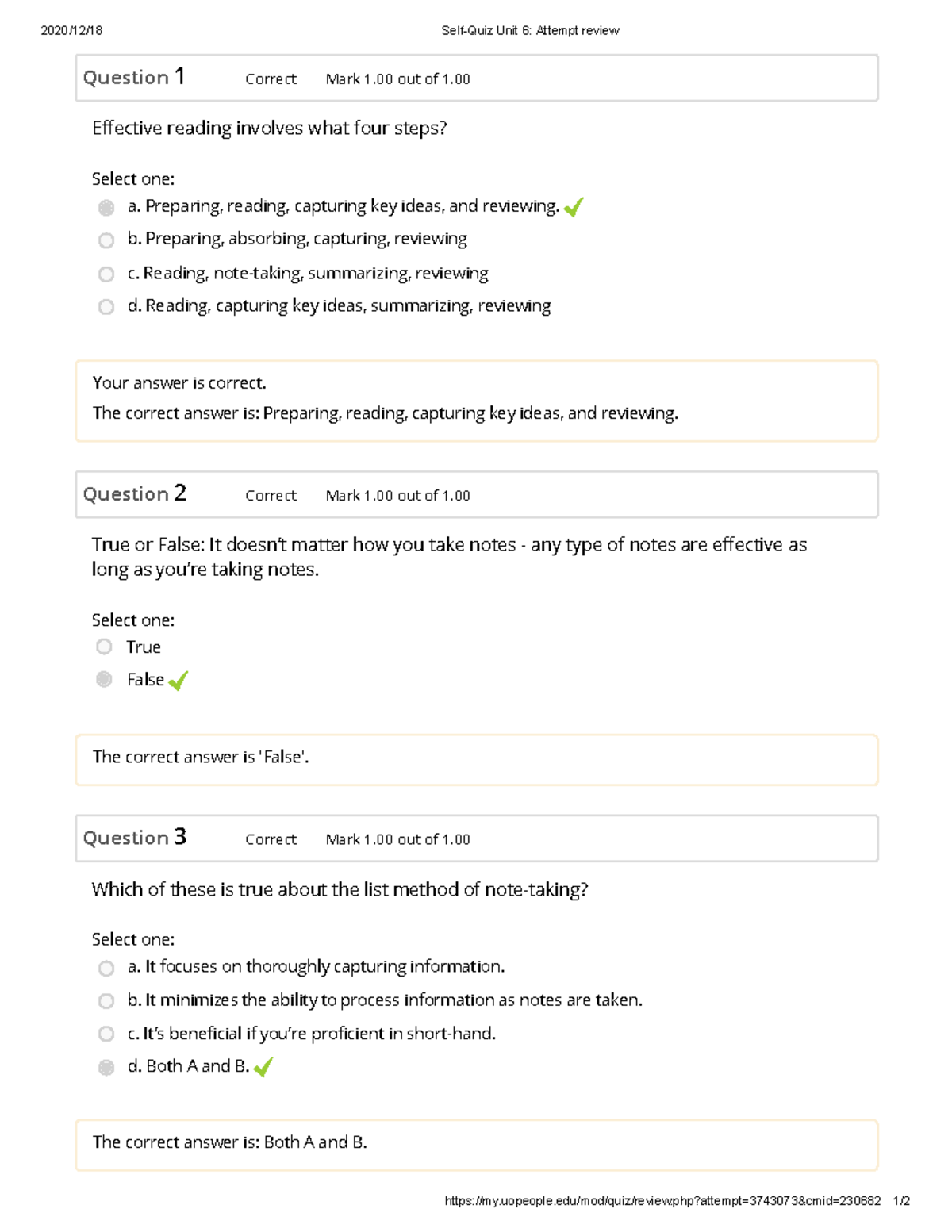 Self-Quiz Unit 6 Review: Effective Note-Taking Strategies - Studocu