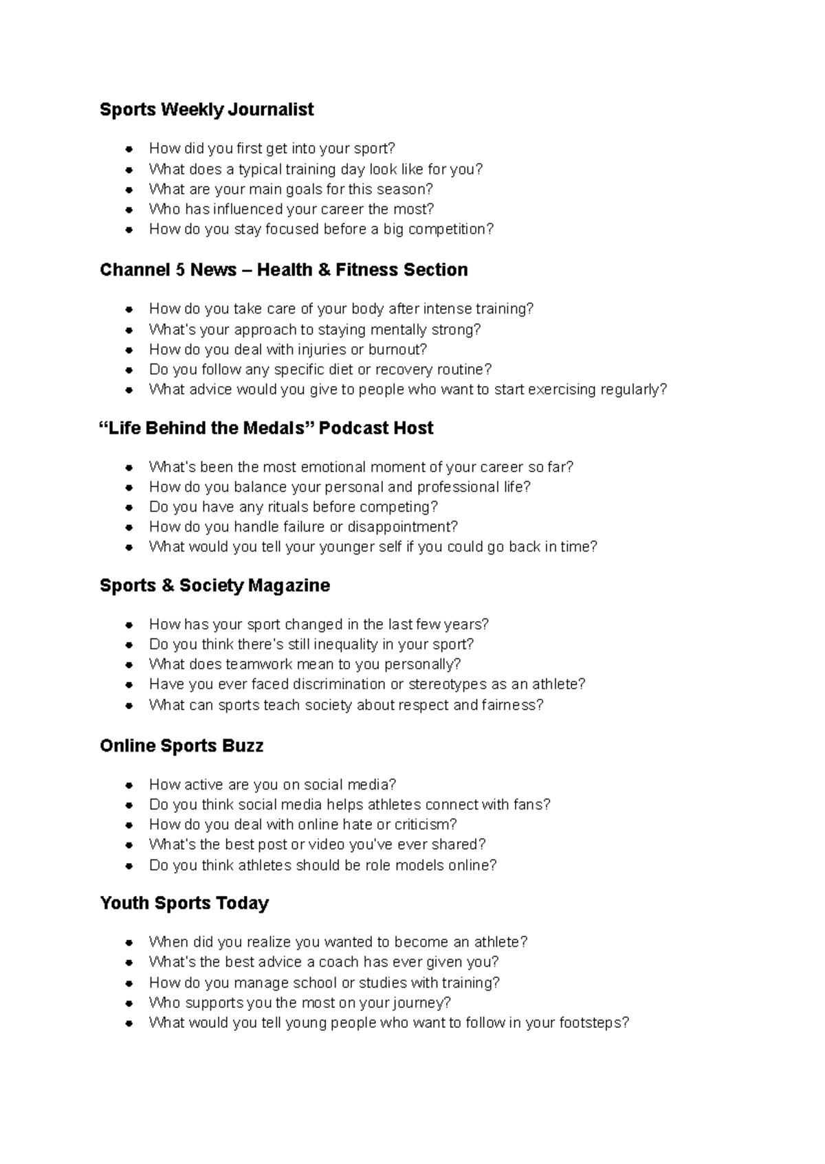 Sports Roleplay & Stories: Insights from Athletes' Journeys - Studocu