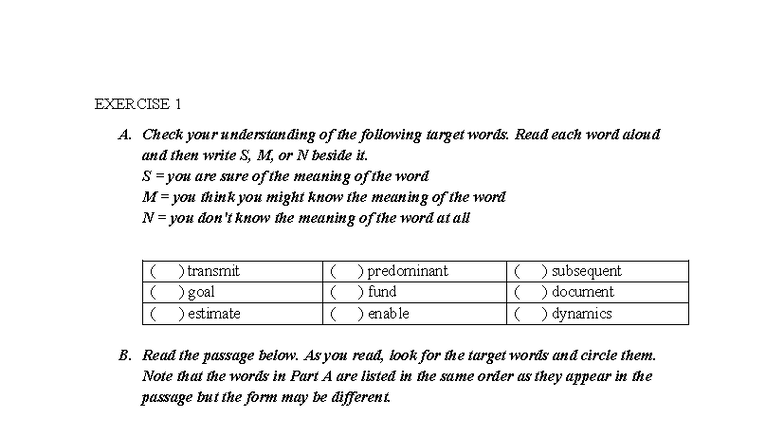 Exercise 1: Vocabulary Building & Target Words Review - Studocu