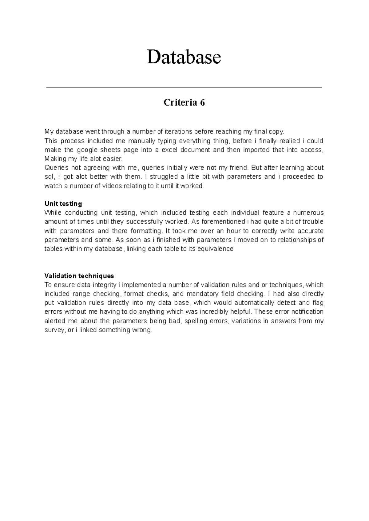 Criteria 6 - Data Analytics SAT: Database Development Insights - Studocu