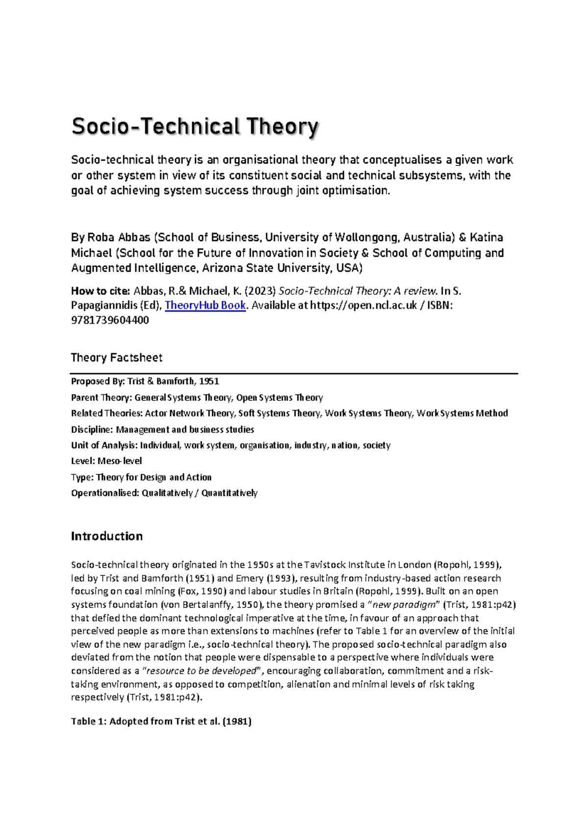 Socio-Technical Theory: A Comprehensive Overview by Abbas & Michael ...