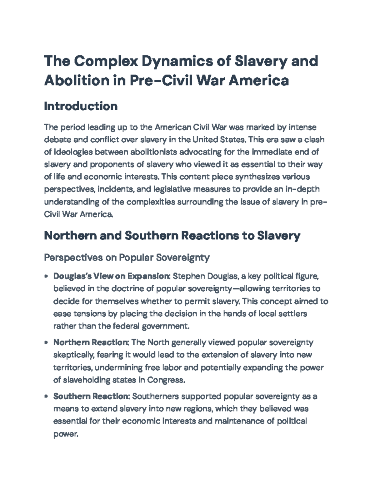 The Complex Dynamics of Slavery and Abolition in Pre-Civil War America ...