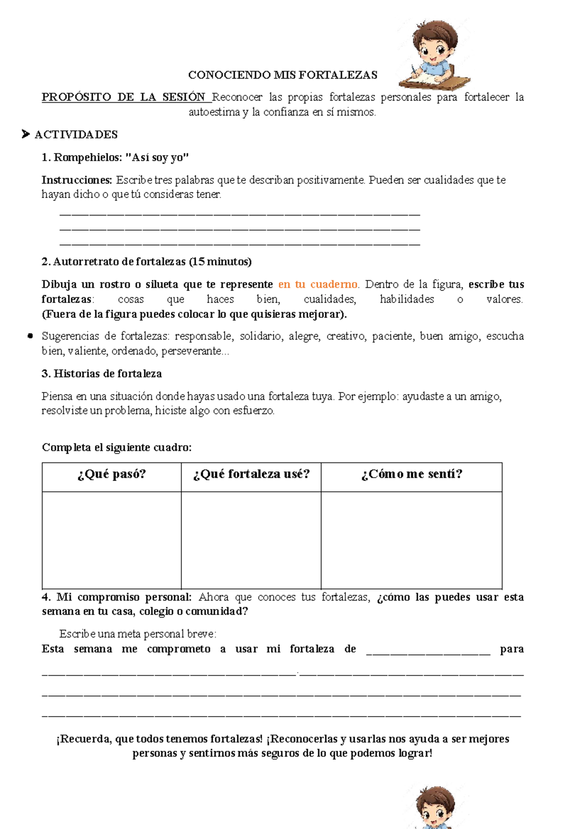 Conociendo Mis Fortalezas: Actividades para la Autoestima - Studocu