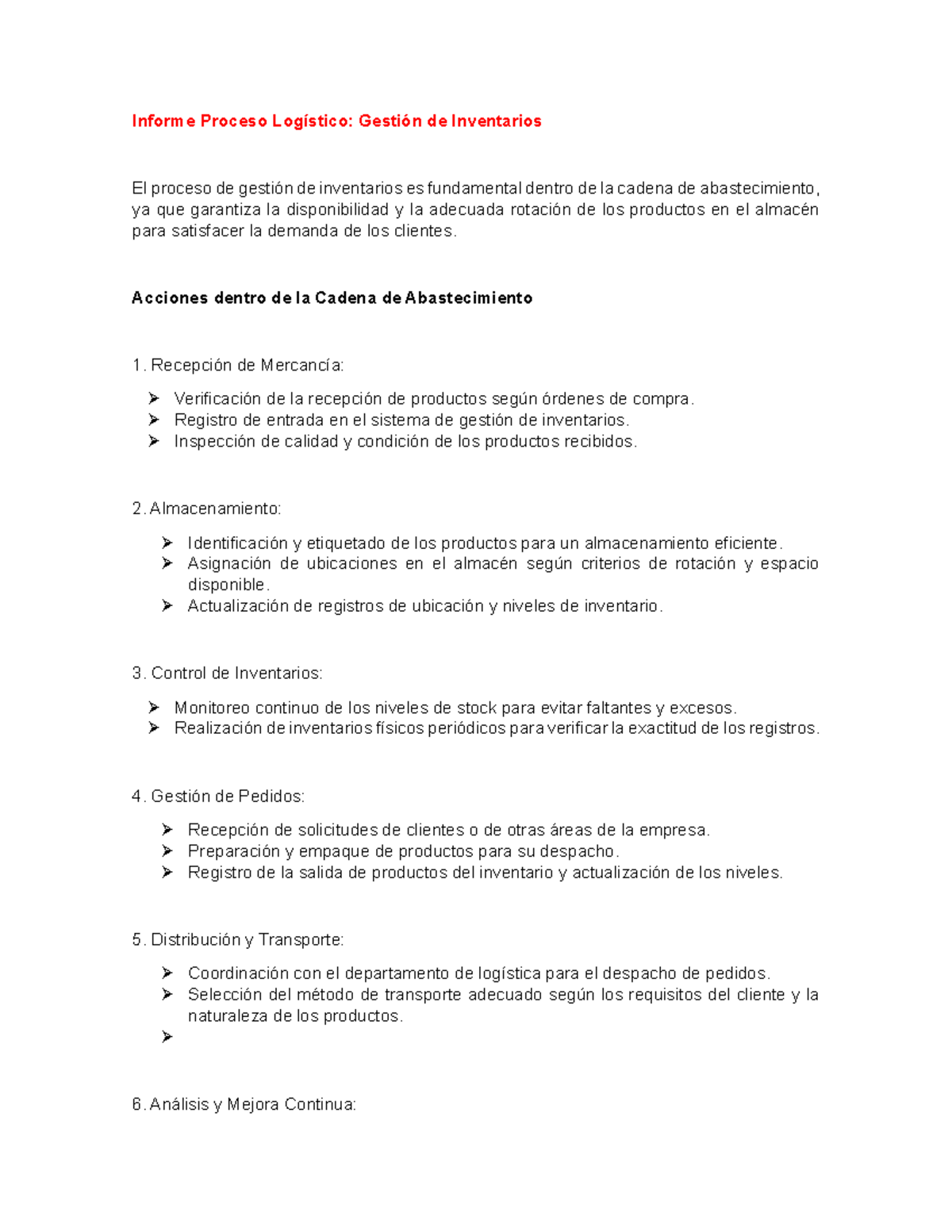 Informe proceso logistico - Manuel Herrera - Informe Proceso Logístico: Gestión de Inventarios ...