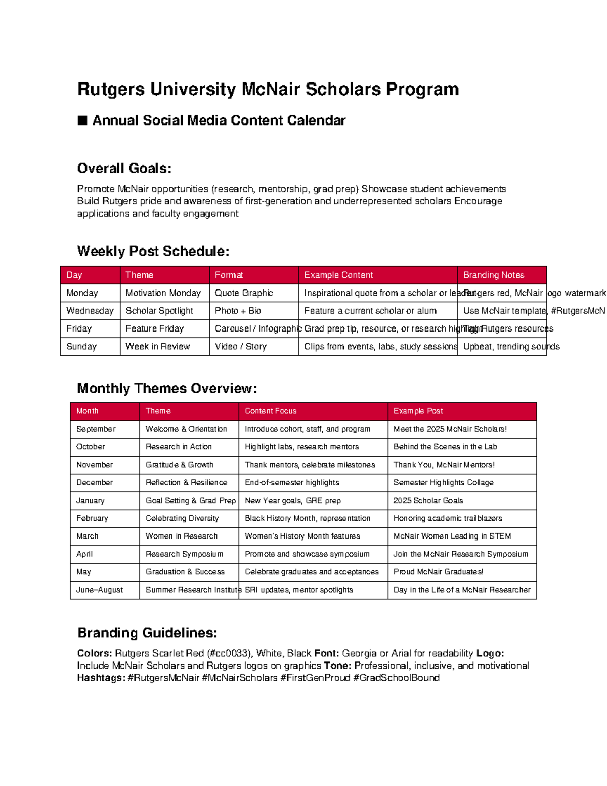 Rutgers University McNair Scholars Program Social Media Calendar - Studocu