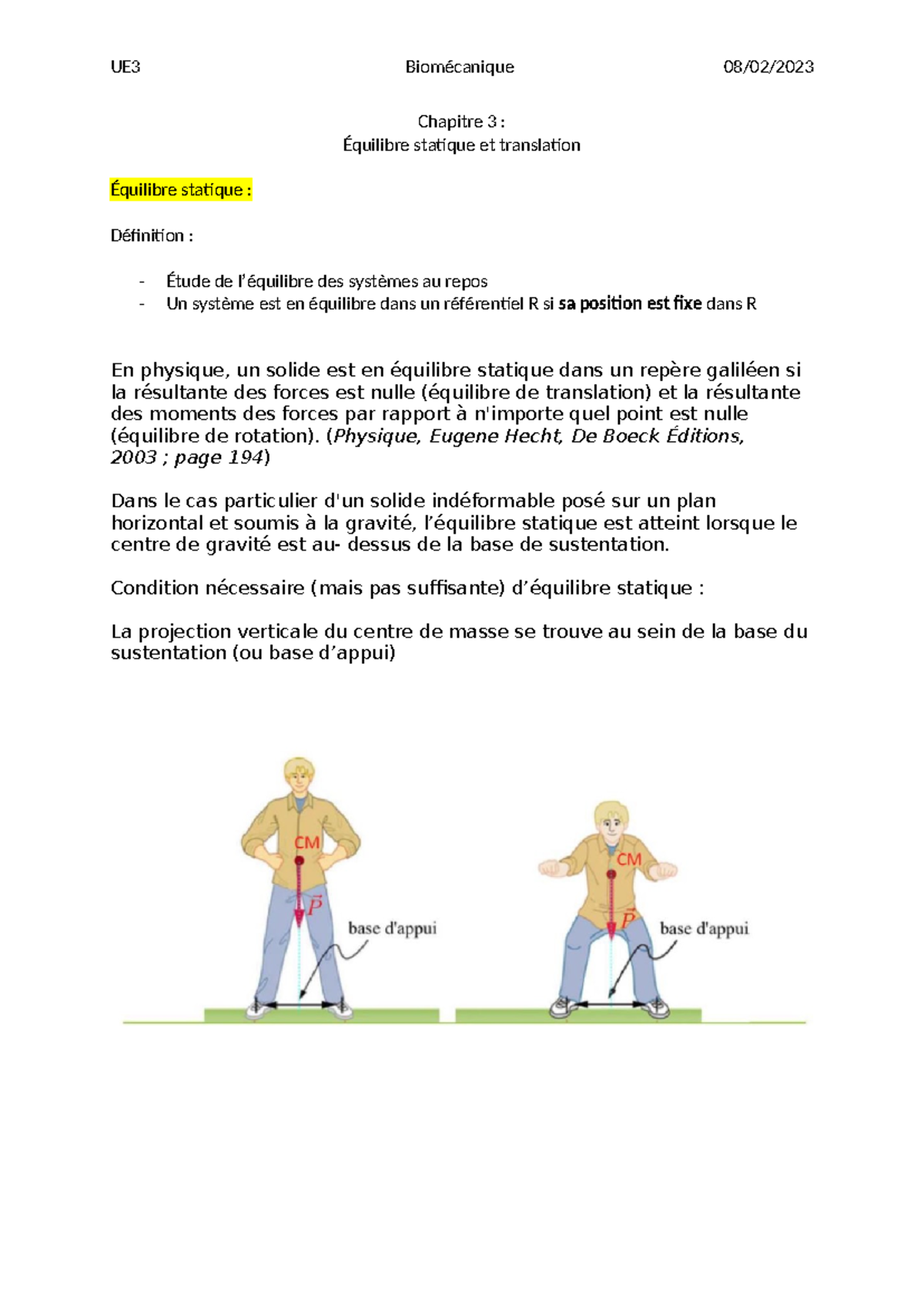 Chapitre 3 : Équilibre Statique et Translation en Physique - Studocu
