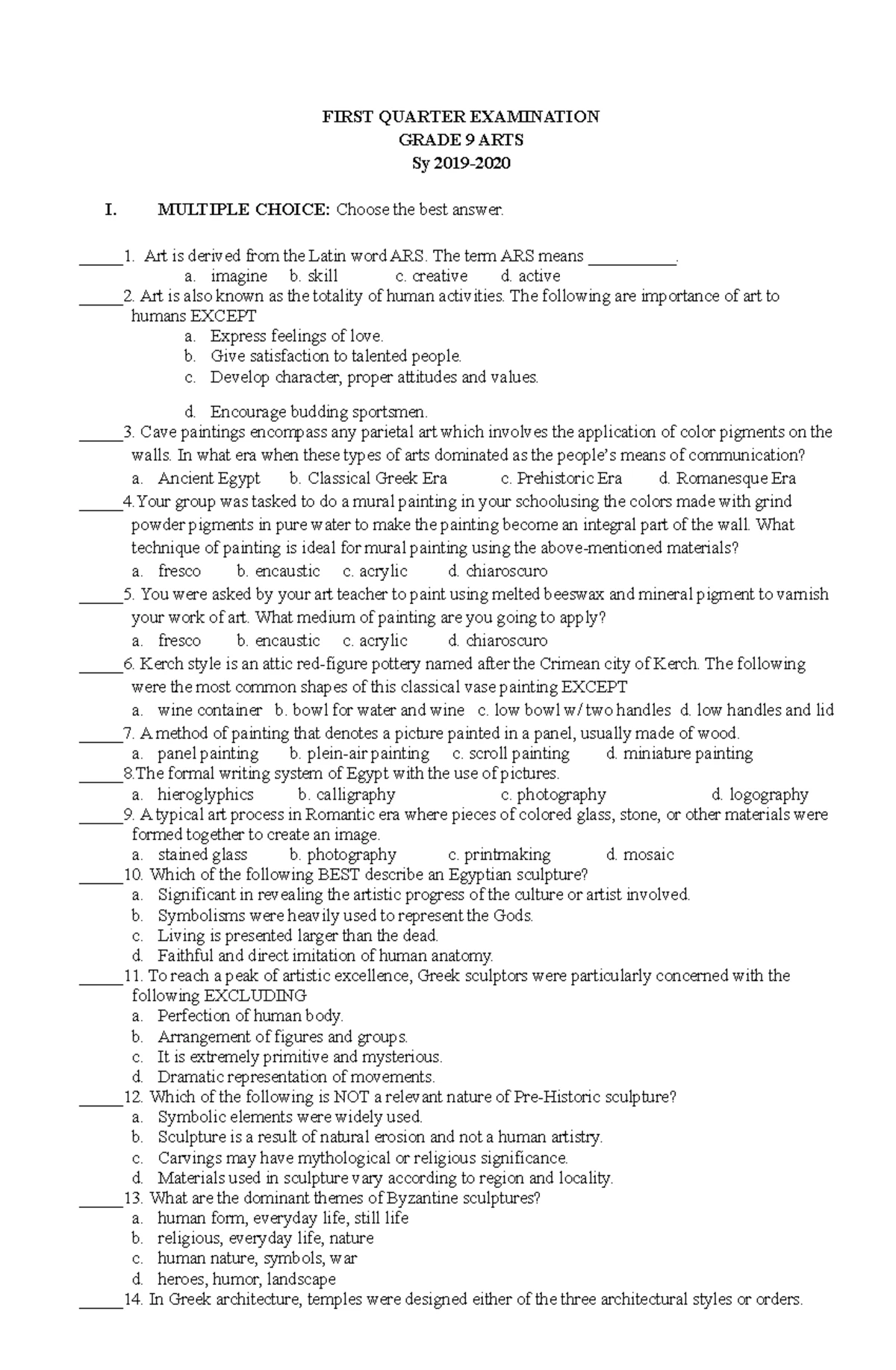 1st Periodic Test - Science 9 - 1 st PERIODICAL TEST (SY 2019-2020 ...