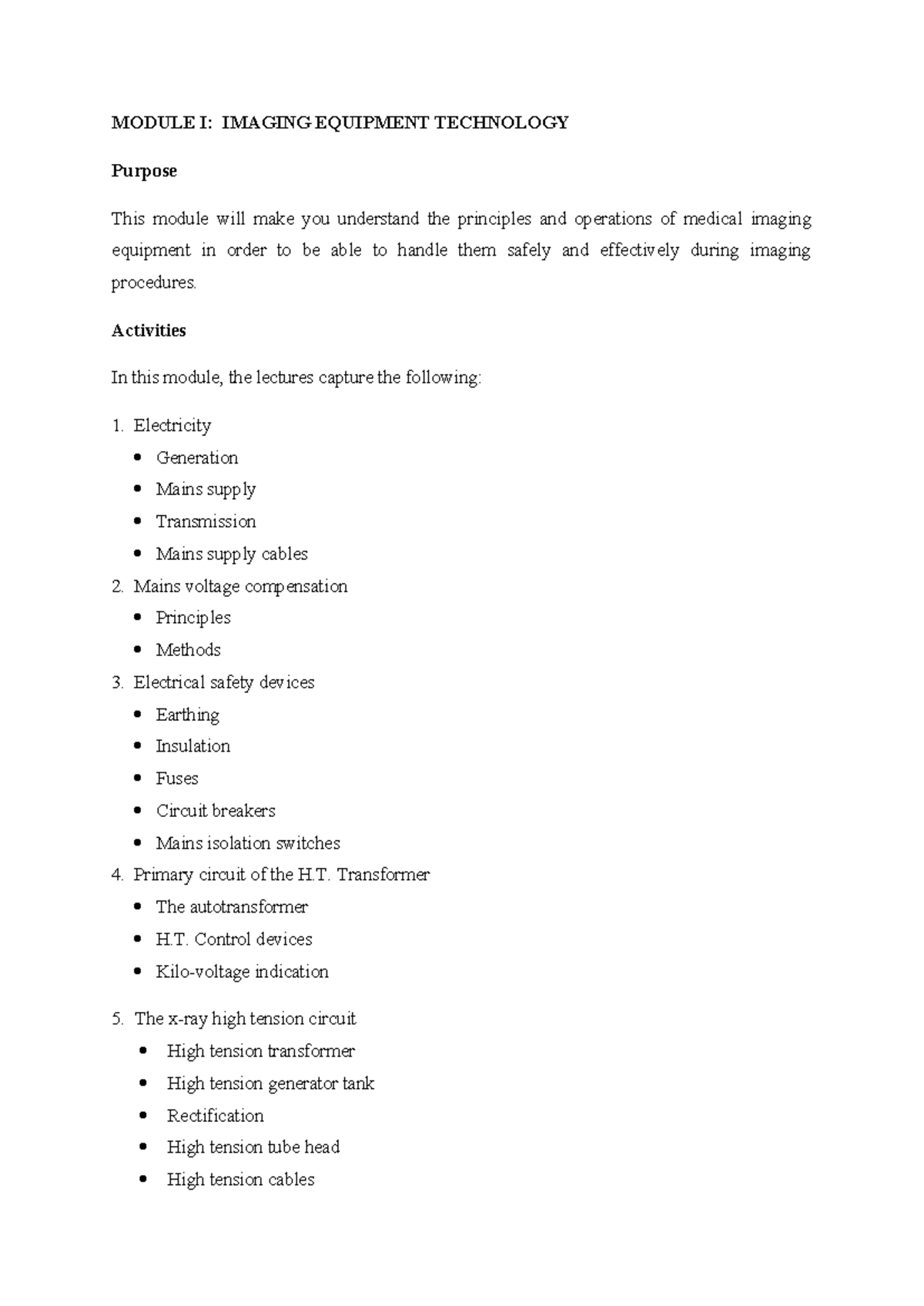 IET 101: Imaging Equipment Technology - Full Module Notes - Studocu