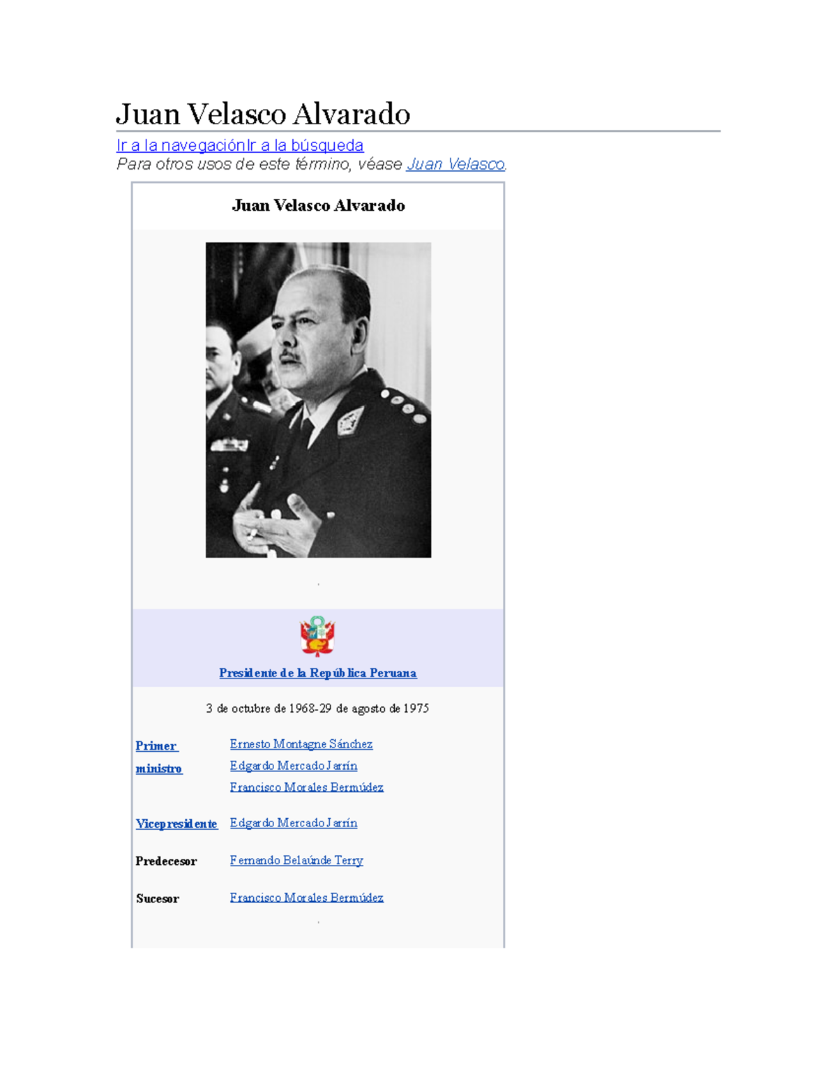 Juan Velasco Alvarado - Juan Velasco Alvarado Presidente de la ...