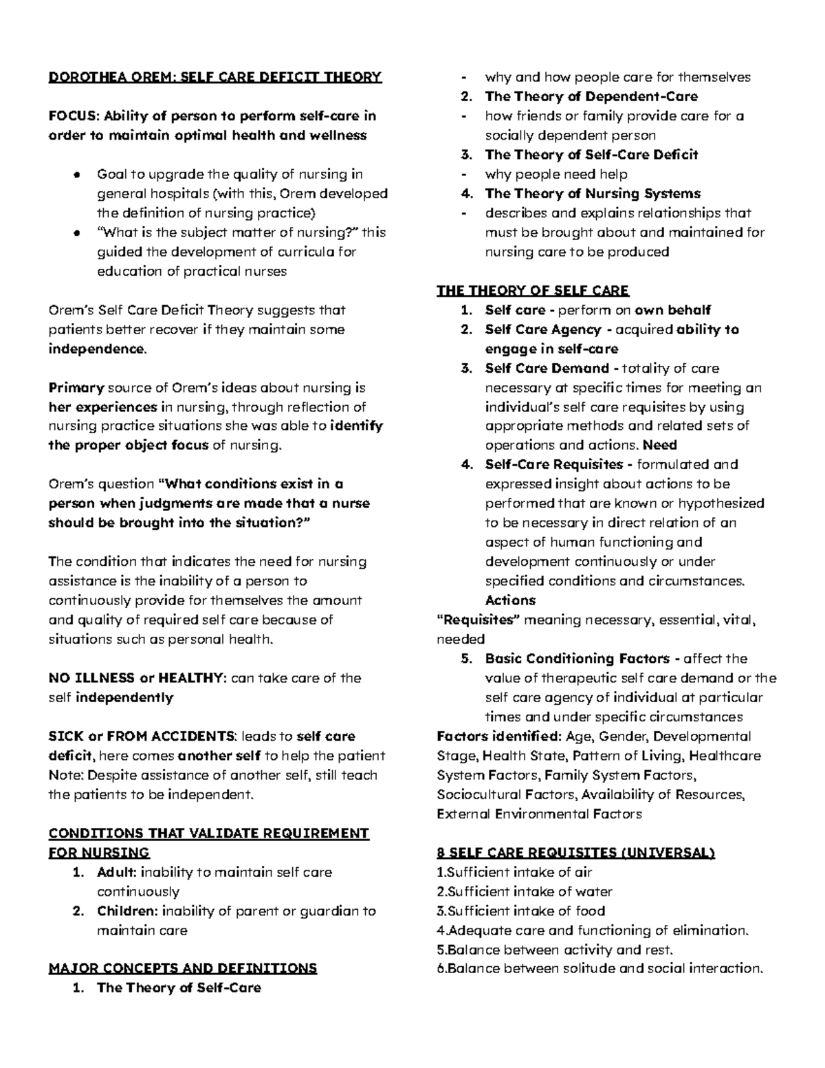 01 TFN Midterms - Nursing Theories and Orem's Self Care Deficit Theory ...