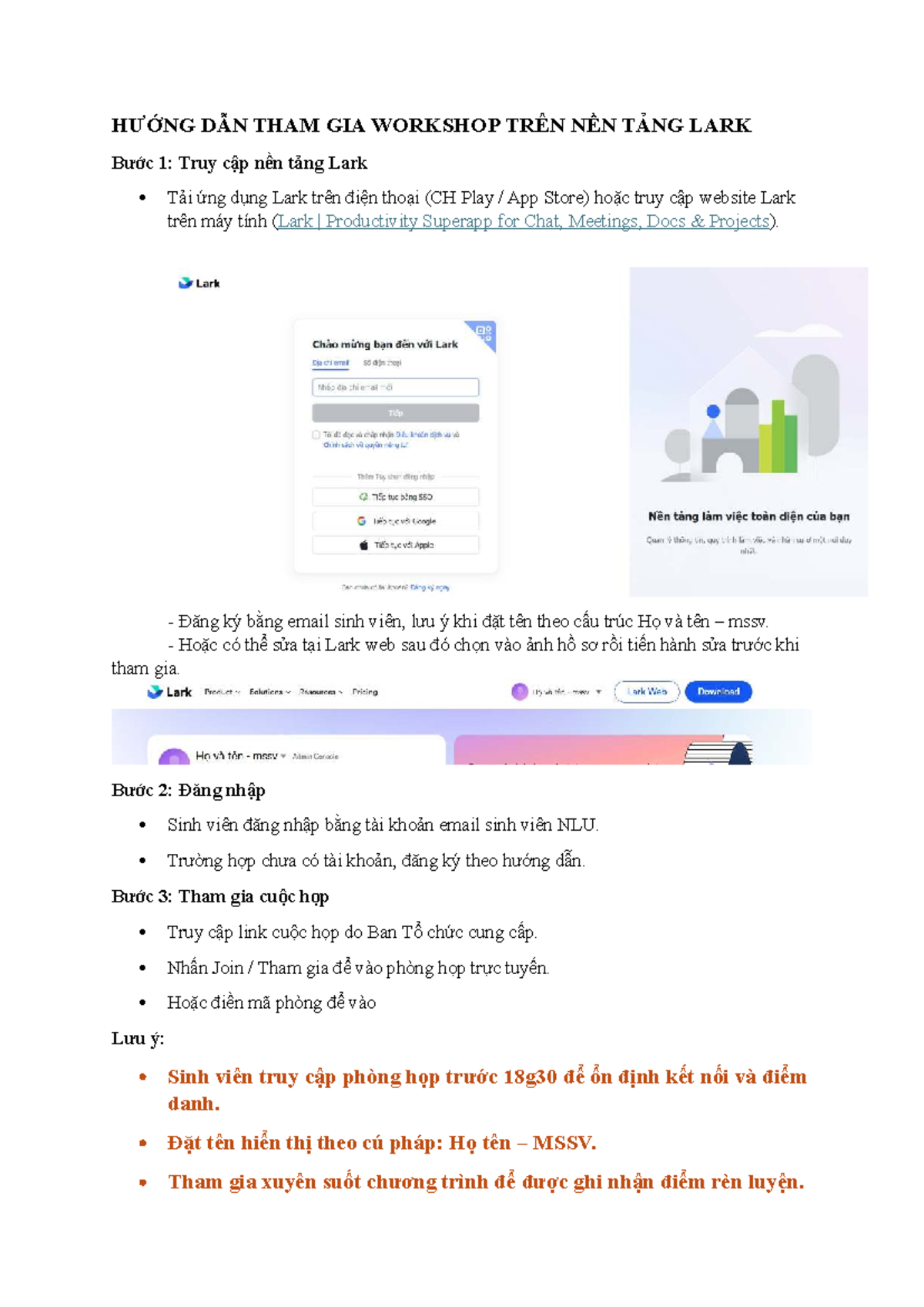 HƯỚNG DẪN THAM GIA WORKSHOP TRÊN NỀN TẢNG LARK - Studocu